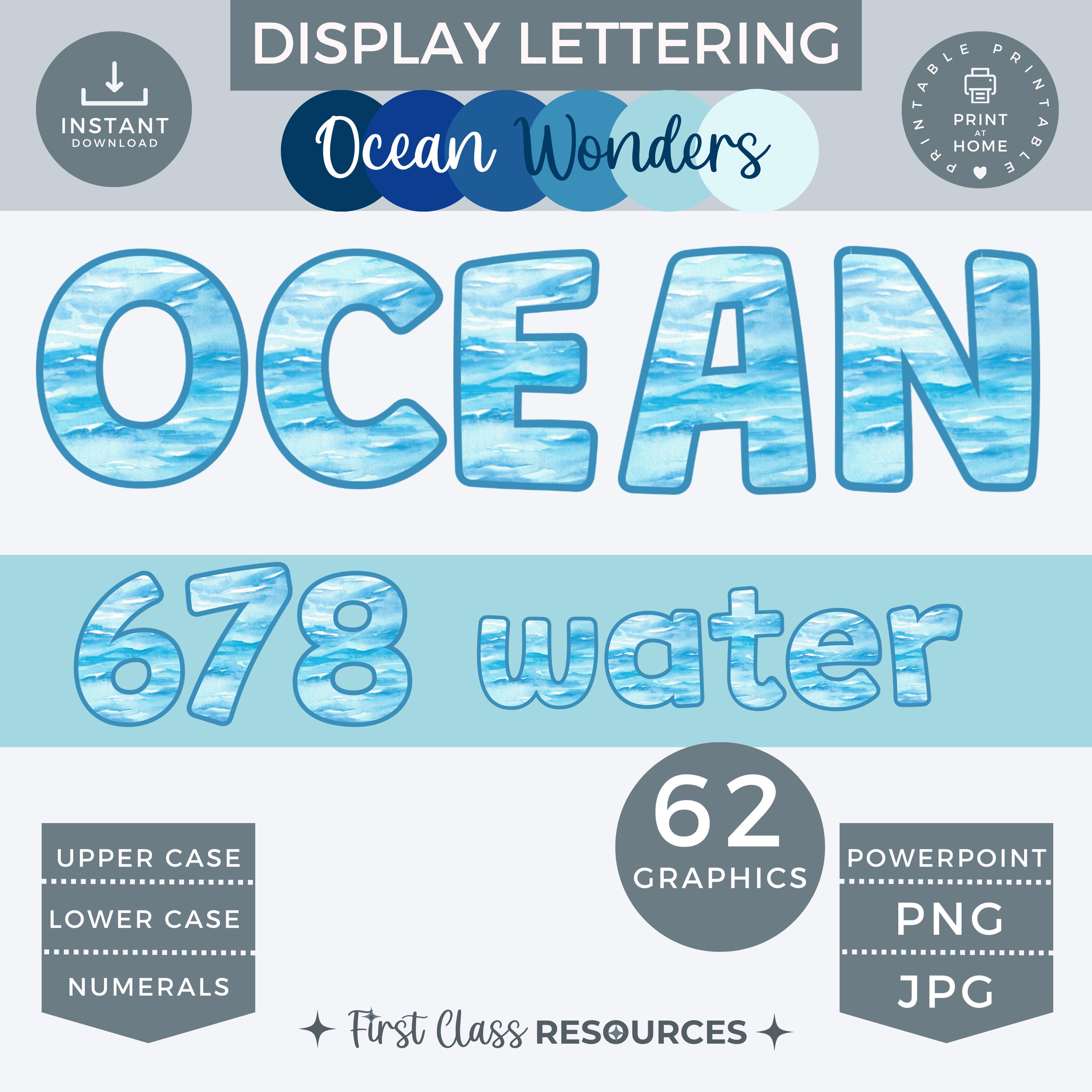 Under the Sea Themed Letters and Numbers, Ocean Wonders Water Waves ...