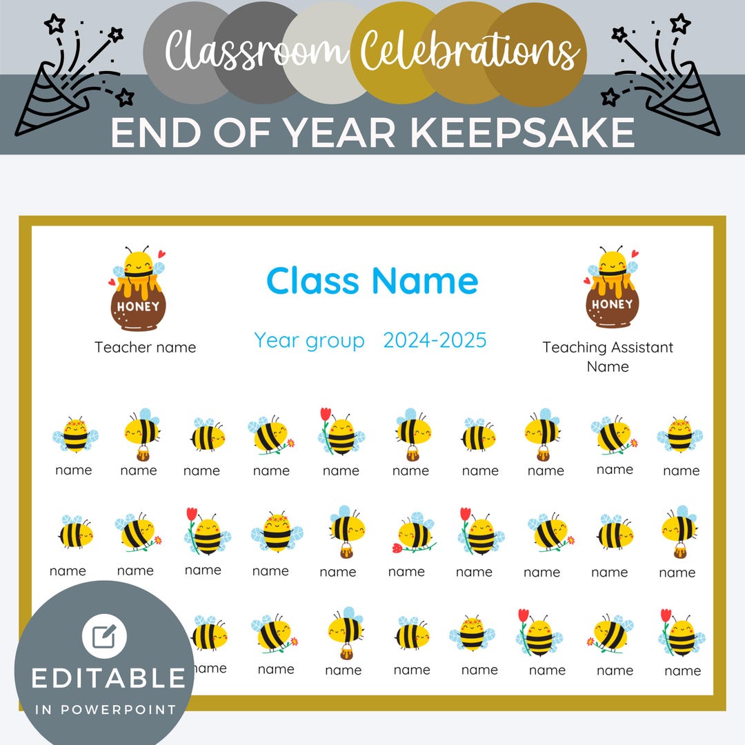 Class of Busy Bees, End of Year Gift for Students Editable Print Class ...