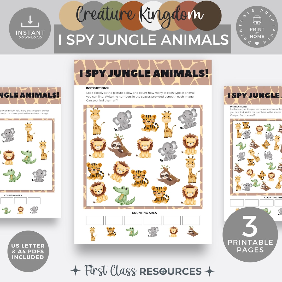 I Spy Animals Printable Activity Sheets, I Spy Jungle Animals Counting ...