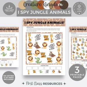 I Spy Animals Printable Activity Sheets, I Spy Jungle Animals Counting ...