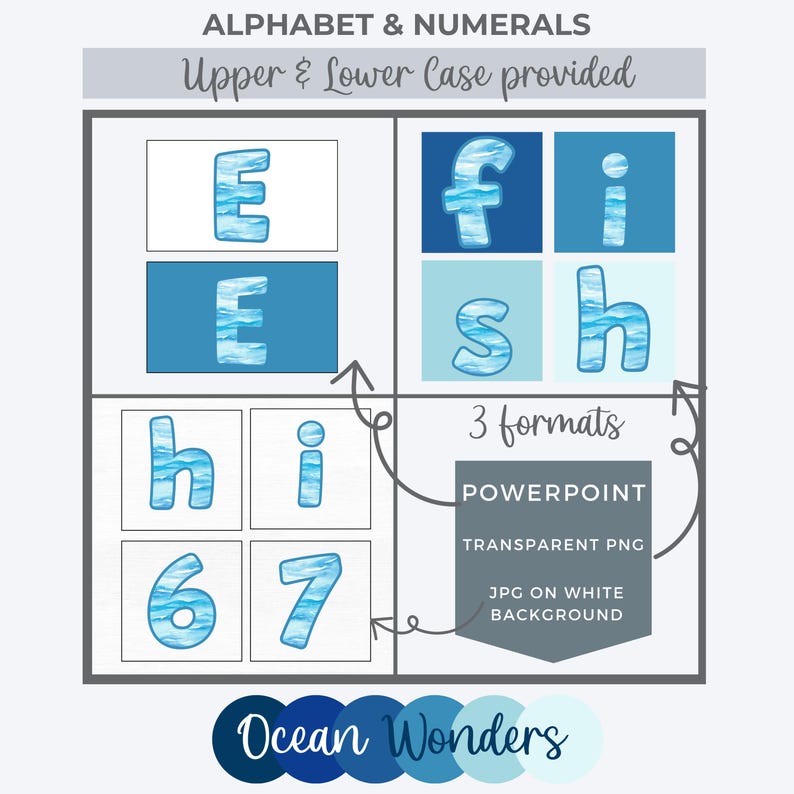 Under the Sea Themed Letters and Numbers, Ocean Wonders Water Waves ...