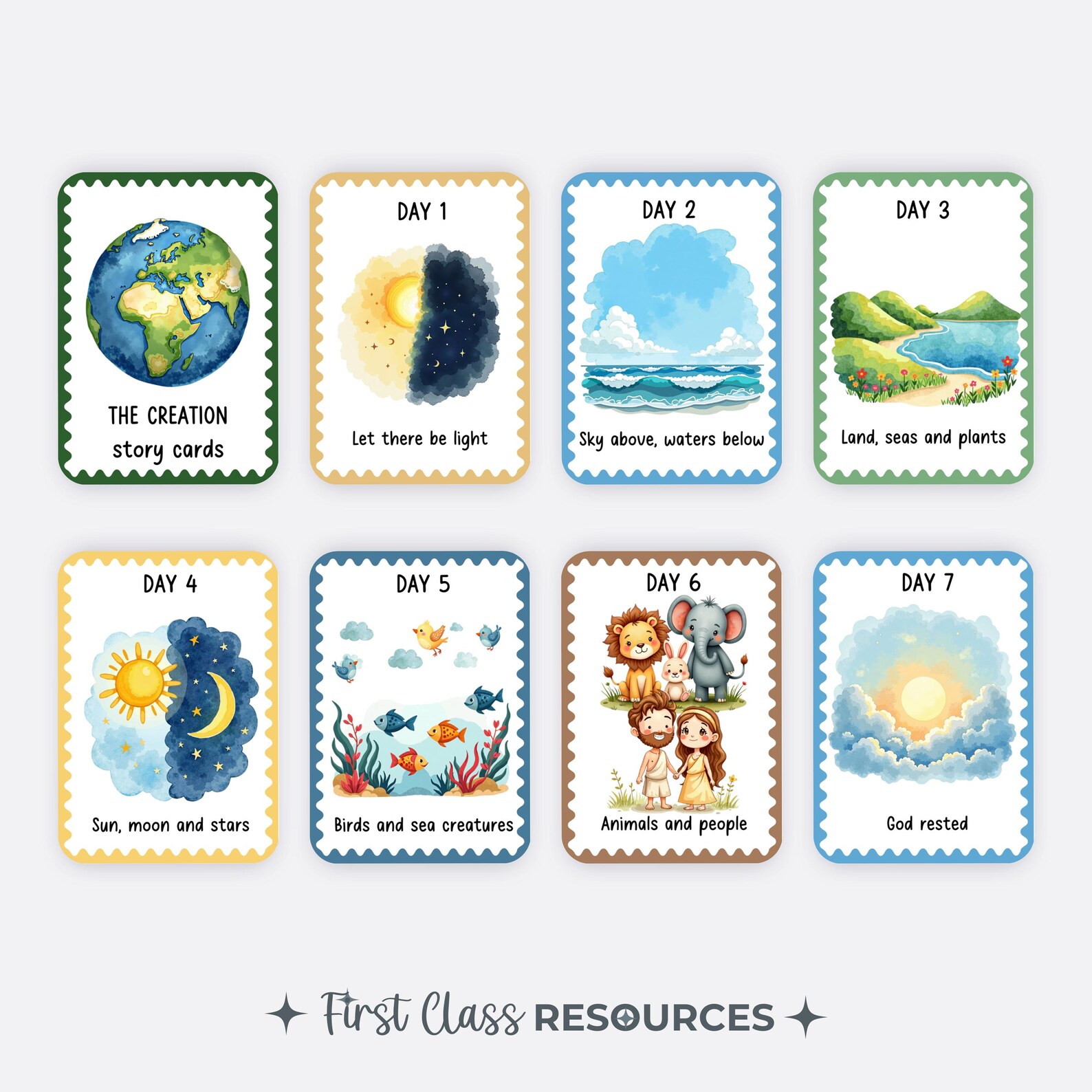 Days of Creation Flashcards and Posters, Bible Story Printables PDF ...