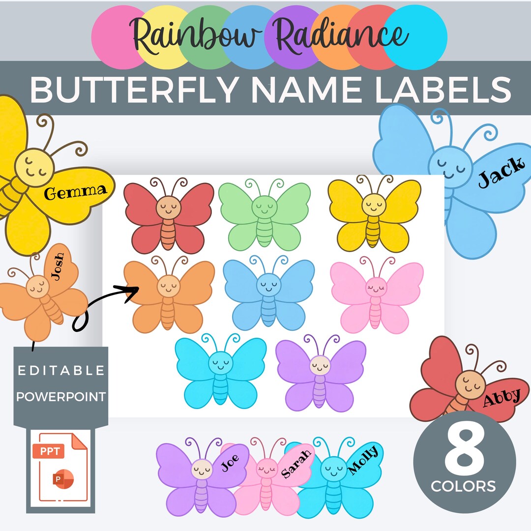 Butterfly Name Tags Classroom, Editable Name Labels for Kids, Rainbow ...