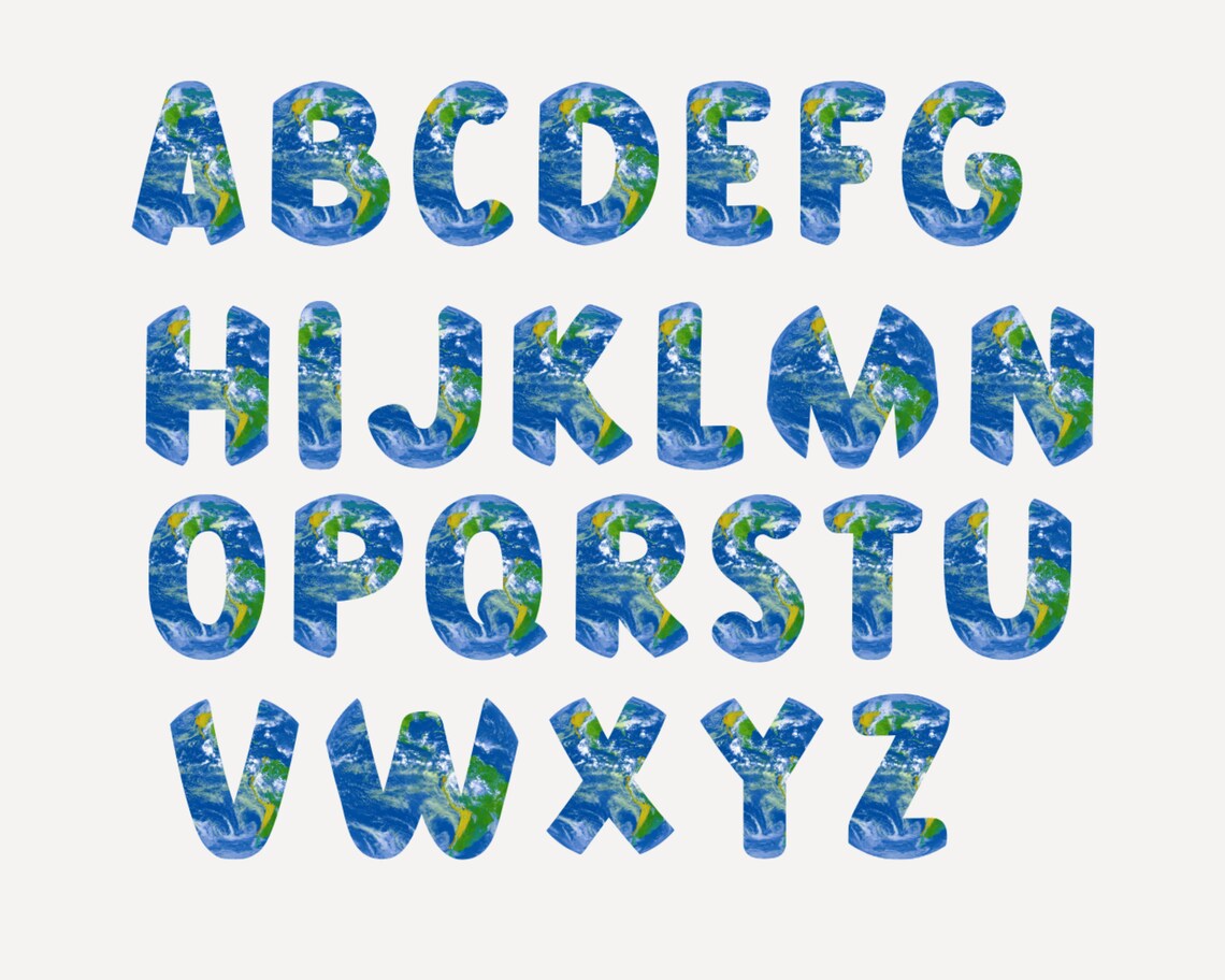Planet Earth Alphabet Clipart, Planet Earth Letters Earth Day Lettering ...