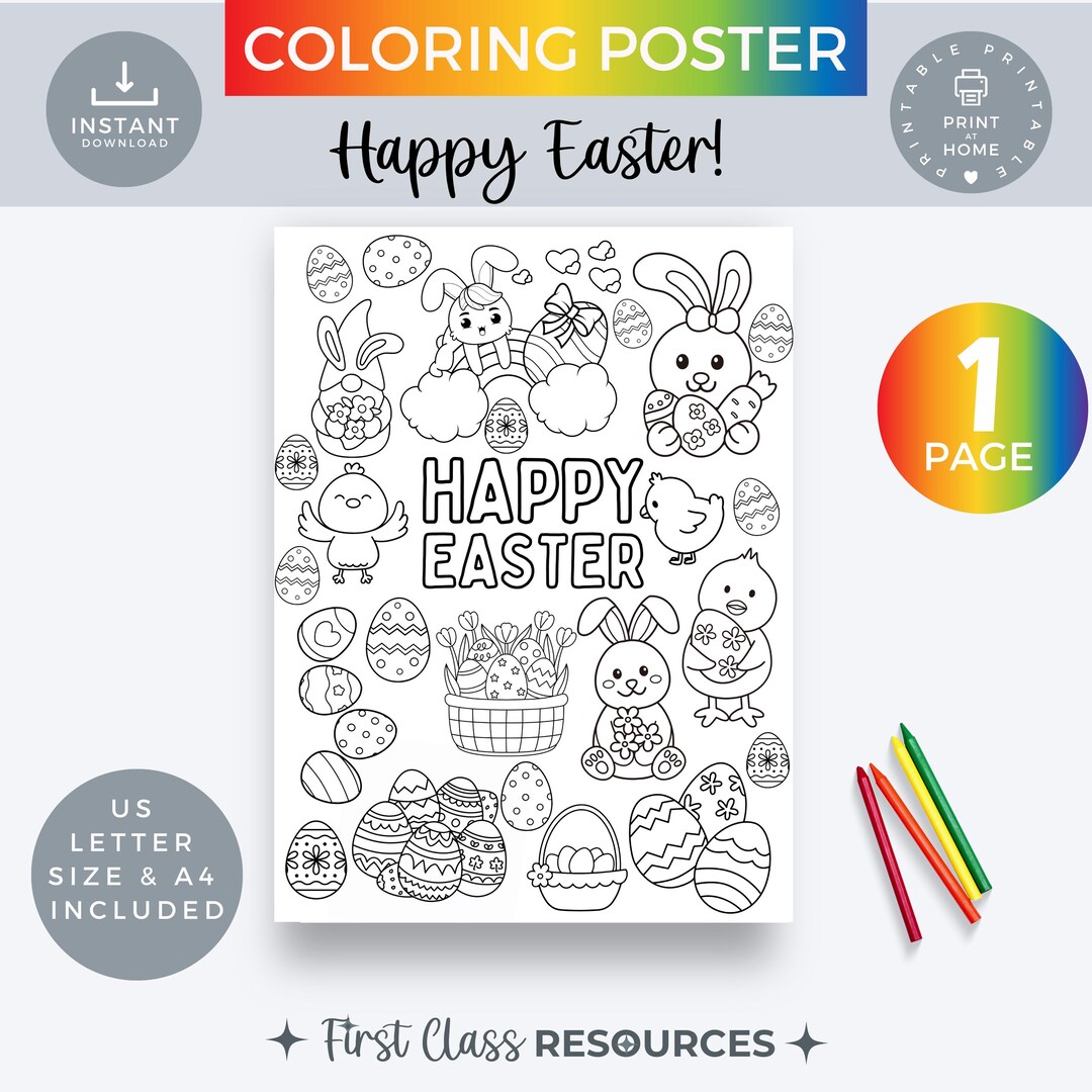 Easter Coloring Poster, Giant Printable Activity, Spring Coloring Page ...