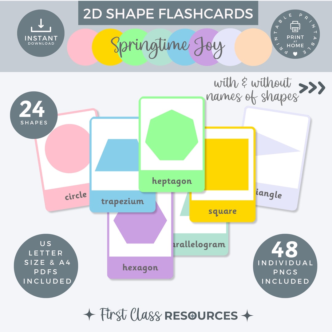 Basic Shapes Flashcards for Kids, 2D Shape Cards With Names and Without ...