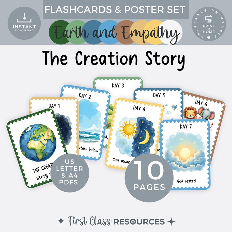Days of Creation Flashcards and Posters, Bible Story Printables PDF ...