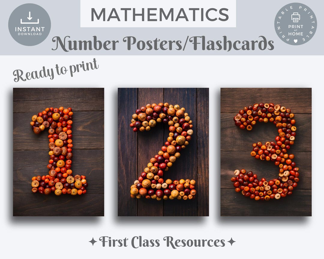Natural Numbers for Classroom, Nature Themed Number Flashcard, Fall ...