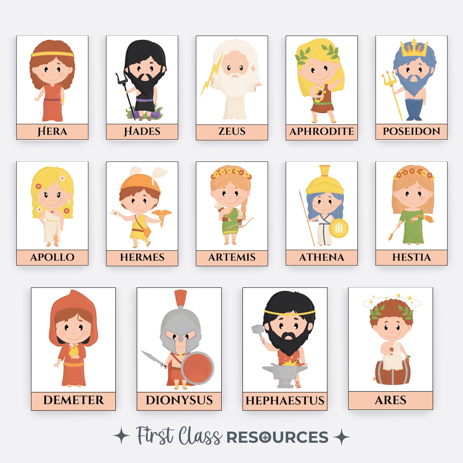 Greek Gods Flashcards, Greek Gods Poster Set Greek Gods and Goddesses ...