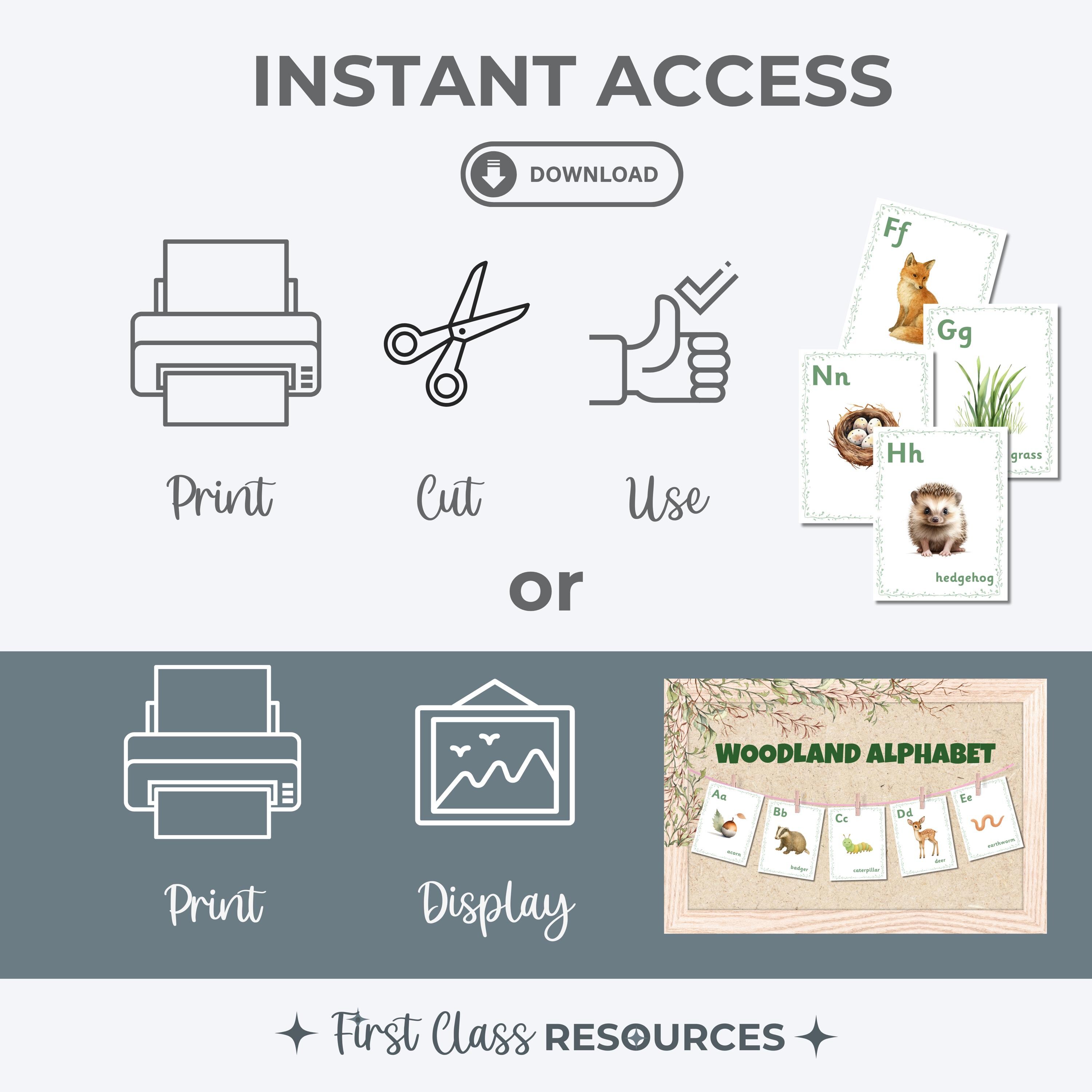 Woodland Alphabet Printable Posters, Nature Alphabet Flashcards, Nature ...