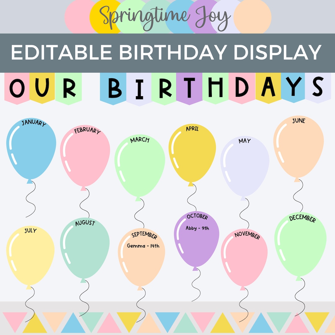 Birthday Balloon Display, Classroom Birthday Chart, Spring Theme Decor ...