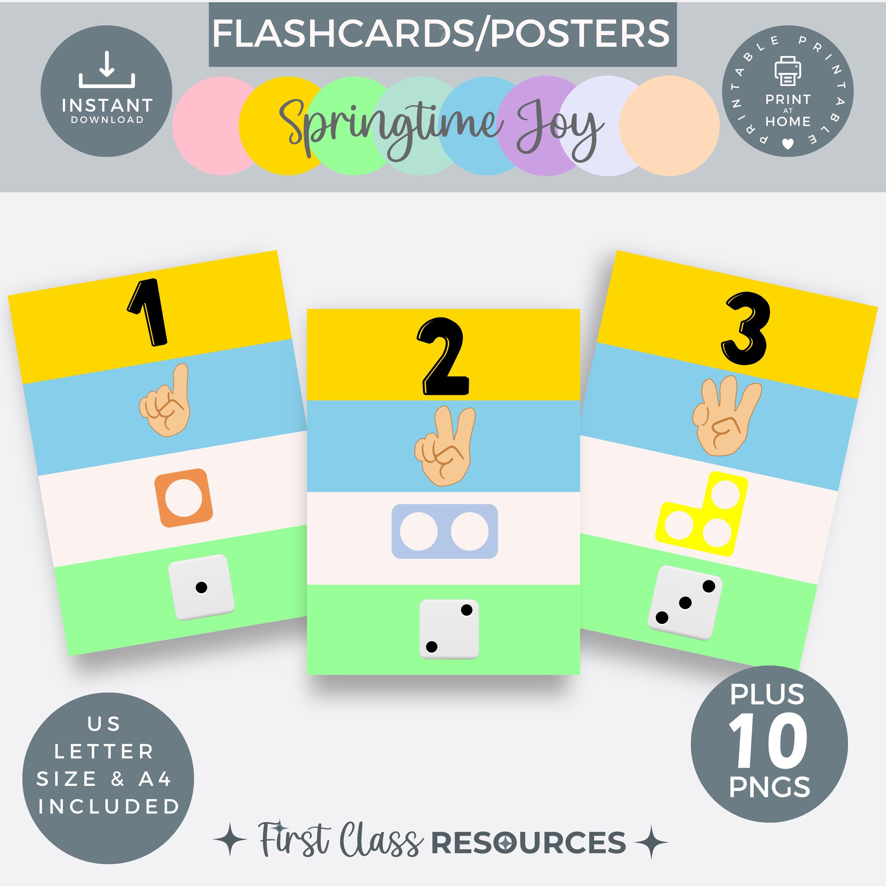 Number Flashcards and Posters 1- 10, Spring Classroom Decor, Numeral ...