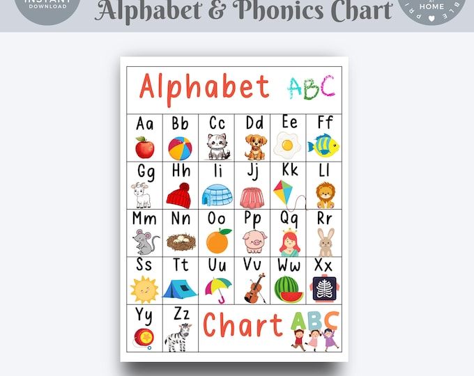 Alphabet Chart, Alphabet Poster, Printable Classroom Poster, 5 Sizes ...