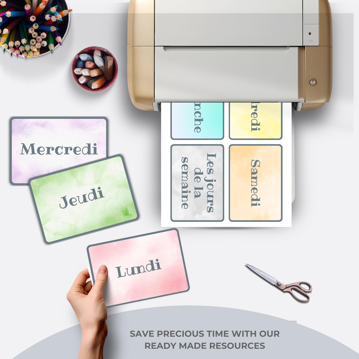 French Days of the Week Flashcards & Poster, Pastel Watercolor ...