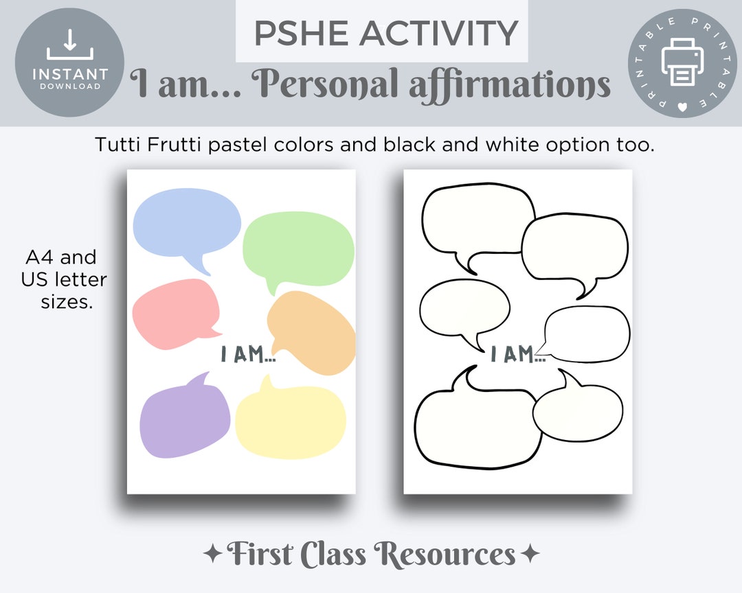 I Am Worksheet, Positive Affirmations Worksheet, Notes to Self ...