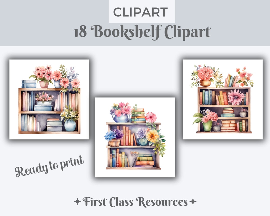 Bookshelf Clipart, 18 High Quality Pngs, Books Clipart, Reading Corner ...