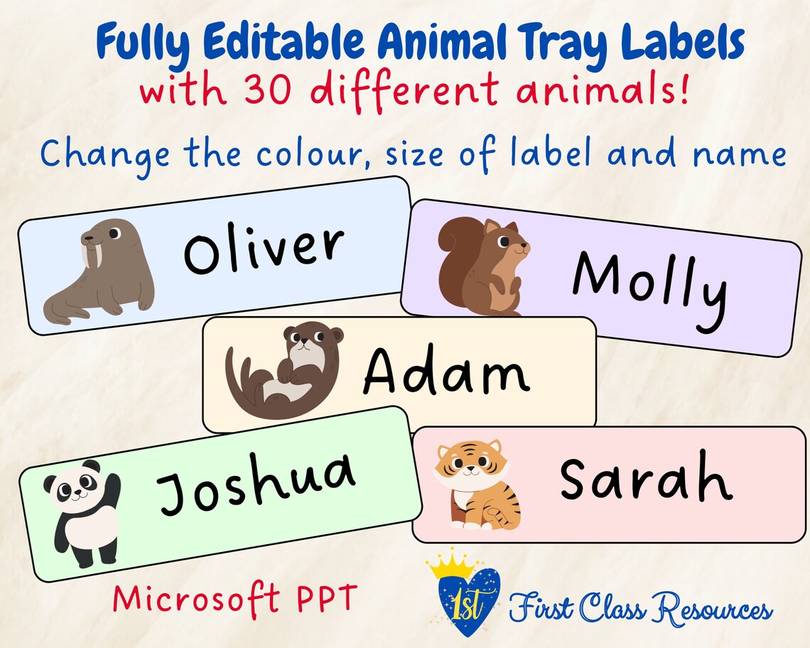 Editable Tray Labels Animal Themed Tray Labels Name Tray Labels ...