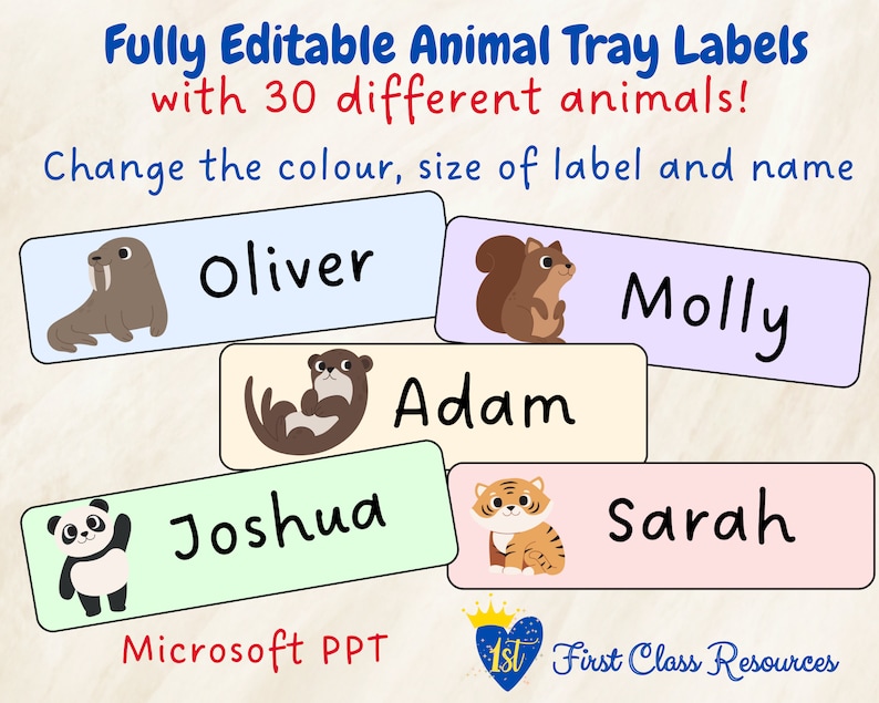 Editable Tray Labels Animal Themed Tray Labels Name Tray Labels ...