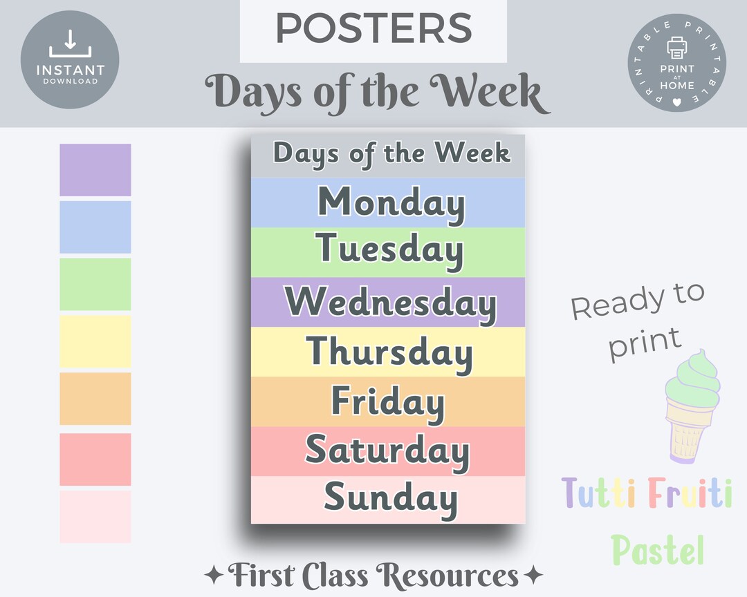 Days of the Week Poster, Days of the Week Print, Educational Print ...