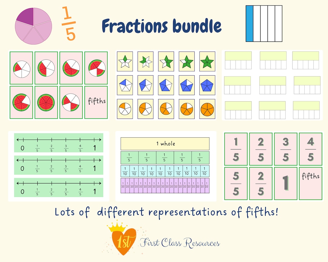Fraction Resources, Fifths, Fraction Matching Cards, Fraction Number ...