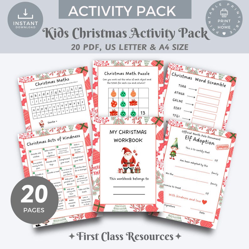 20 Printable Christmas Activities, Christmas Activity Bundle, Kids ...