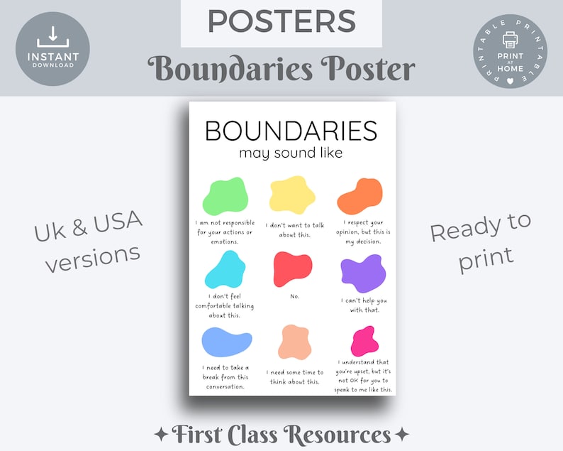 Boundaries Poster Boundary Setting, Mental Health Print, Psychology ...