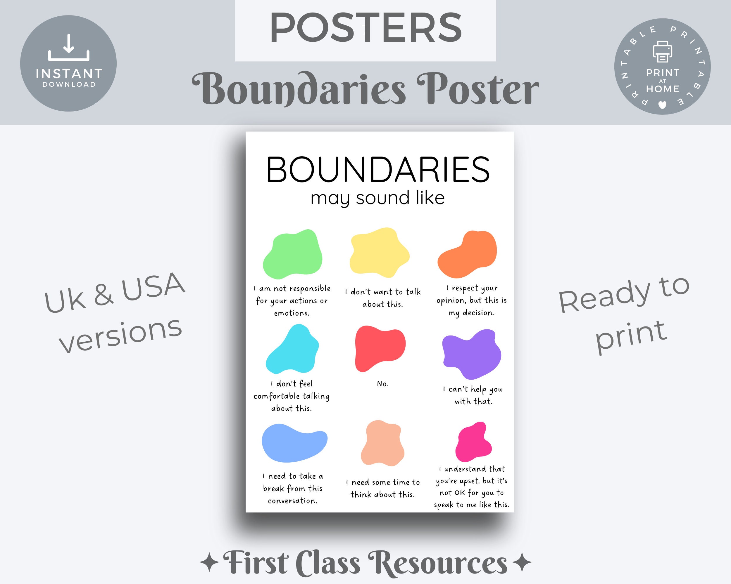 Boundaries Poster Boundary Setting, Mental Health Print, Psychology ...