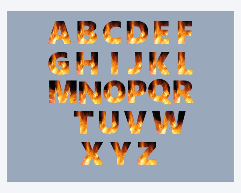 Fire Alphabet Clipart, Fire Alphabet Letters and Numbers, Flaming ...