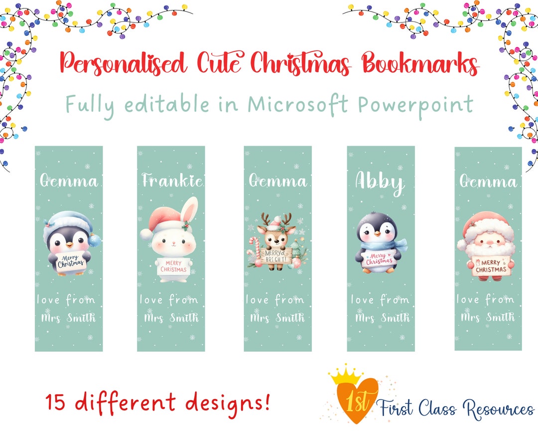 Editable Cute Christmas Bookmarks, Class Christmas Gift, Editable Print ...