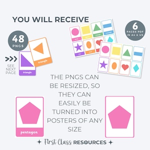 Basic Shapes Flashcards for Kids, 2D Shape Cards With Names and Without ...