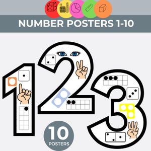 Number Anchor Charts 1-10, Large Number Posters for Preschool, Ten ...