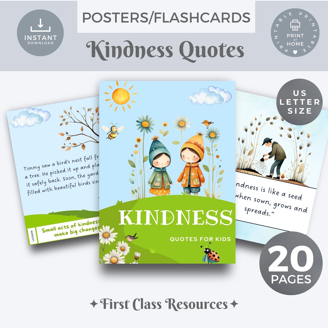 Kindness Cards Printable Flashcards Posters Inspirational Quotes for ...