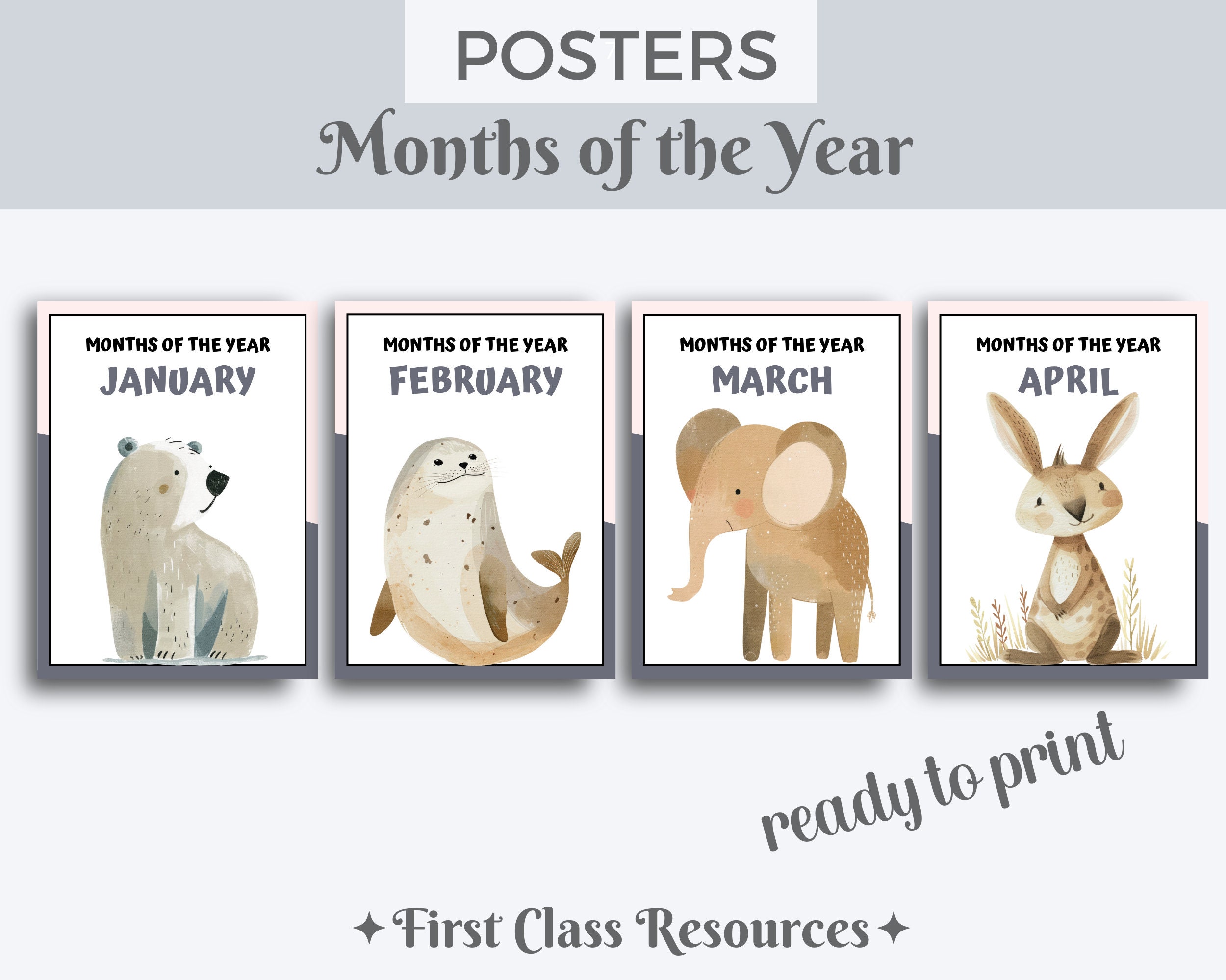 Months of the Year Cards, Months of the Year Printable Posters ...