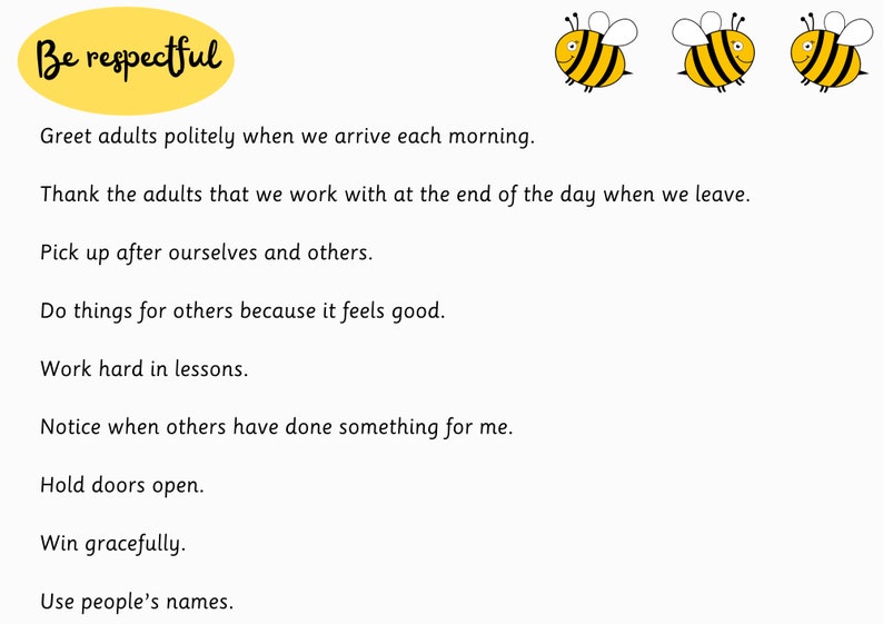Ready Respectful Safe Posters, Three Bees, Editable School Rules ...