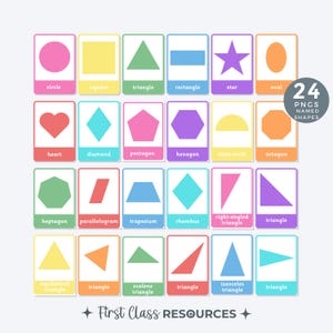 Basic Shapes Flashcards for Kids, 2D Shape Cards With Names and Without ...