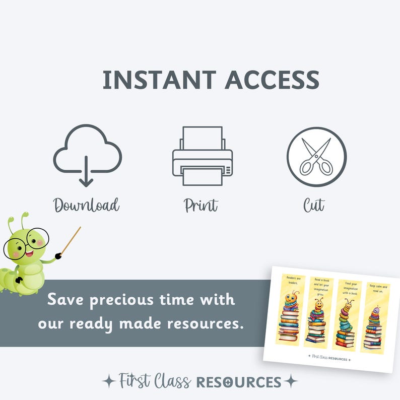 Stacked Books Printable Bookmark for Book Lovers, Bookworm Reading ...