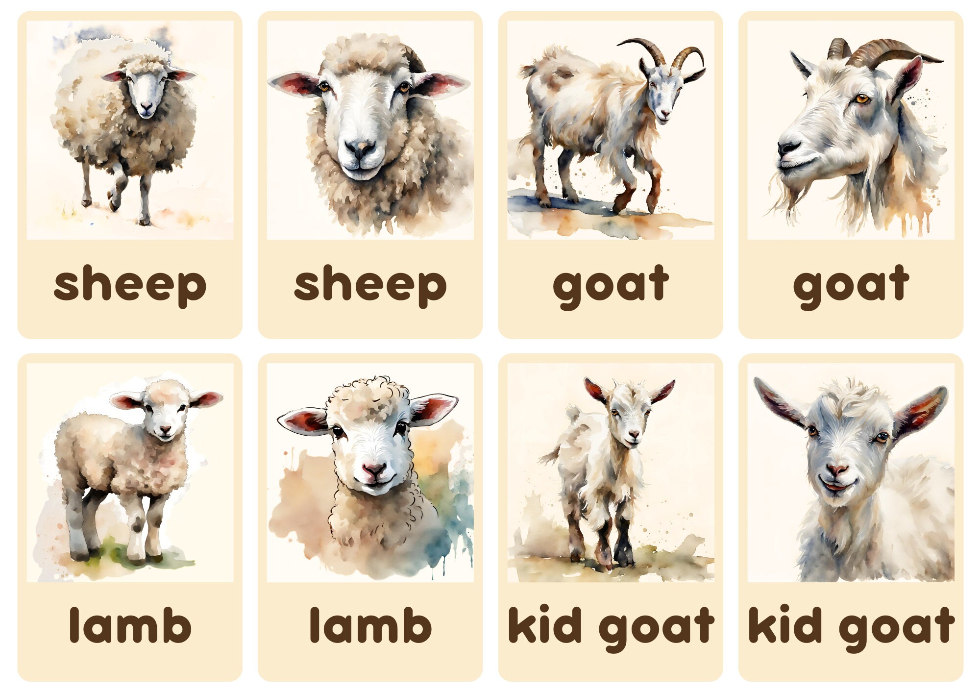 Printable Farm Animals and Baby Animals Montesori Flashcards - Etsy