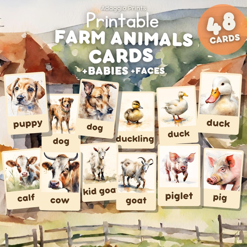 Printable Farm Animals and Baby Animals Montesori Flashcards - Etsy