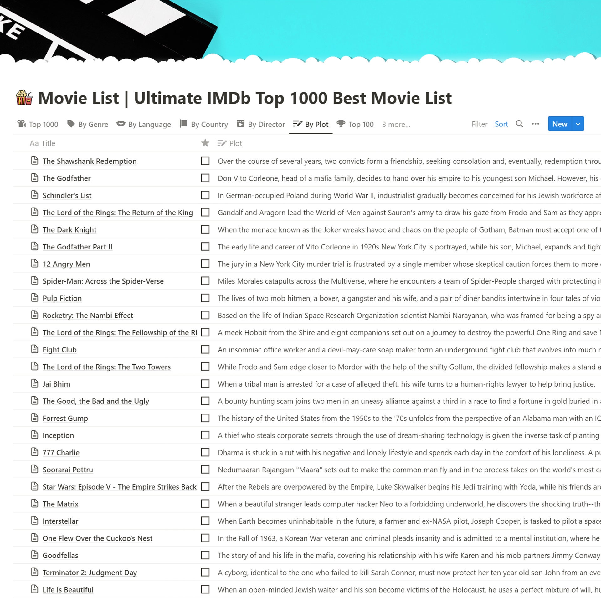 Movie List Notion Template | Ultimate Imdb Top 1000 Best Movie List - Etsy