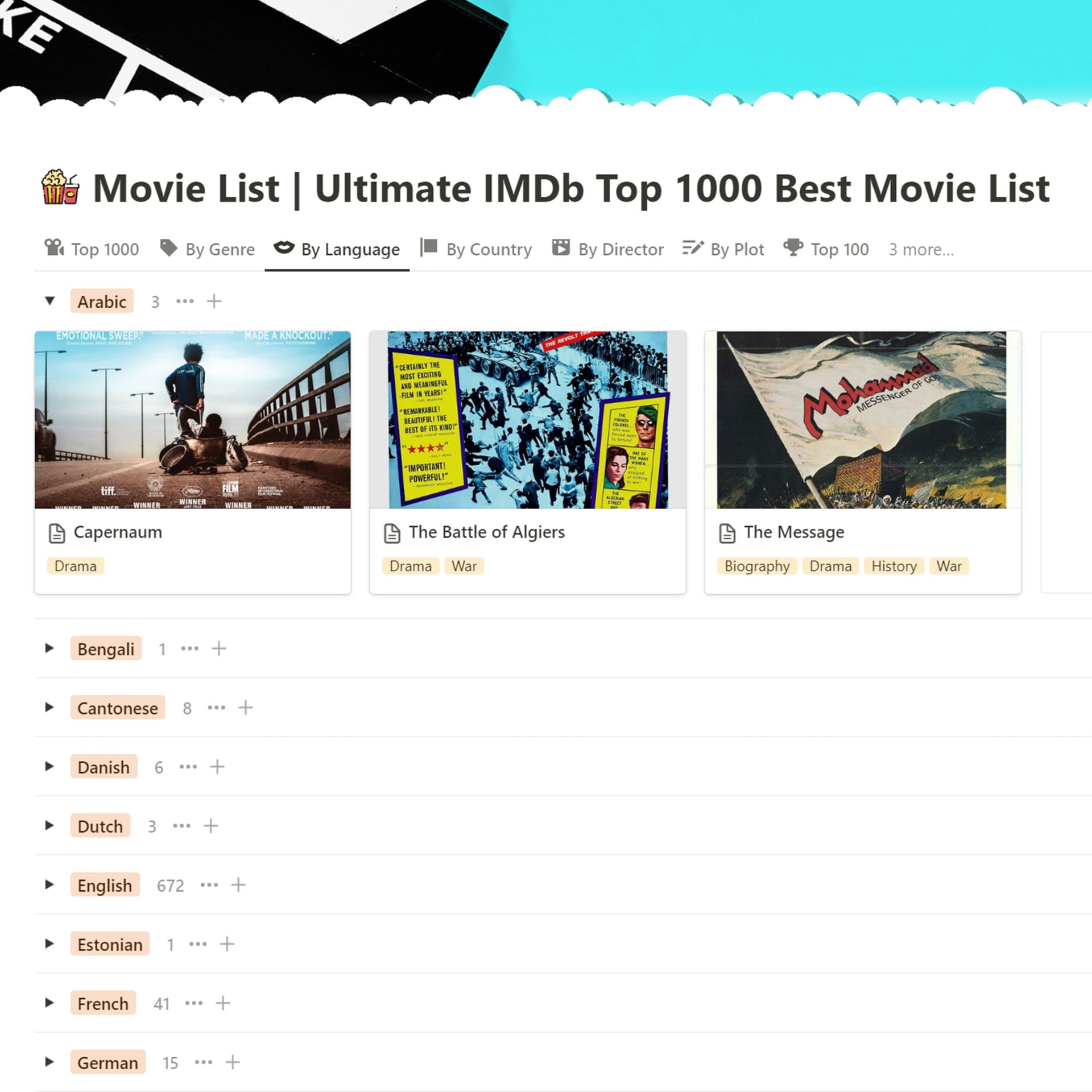 Movie List Notion Template | Ultimate Imdb Top 1000 Best Movie List - Etsy
