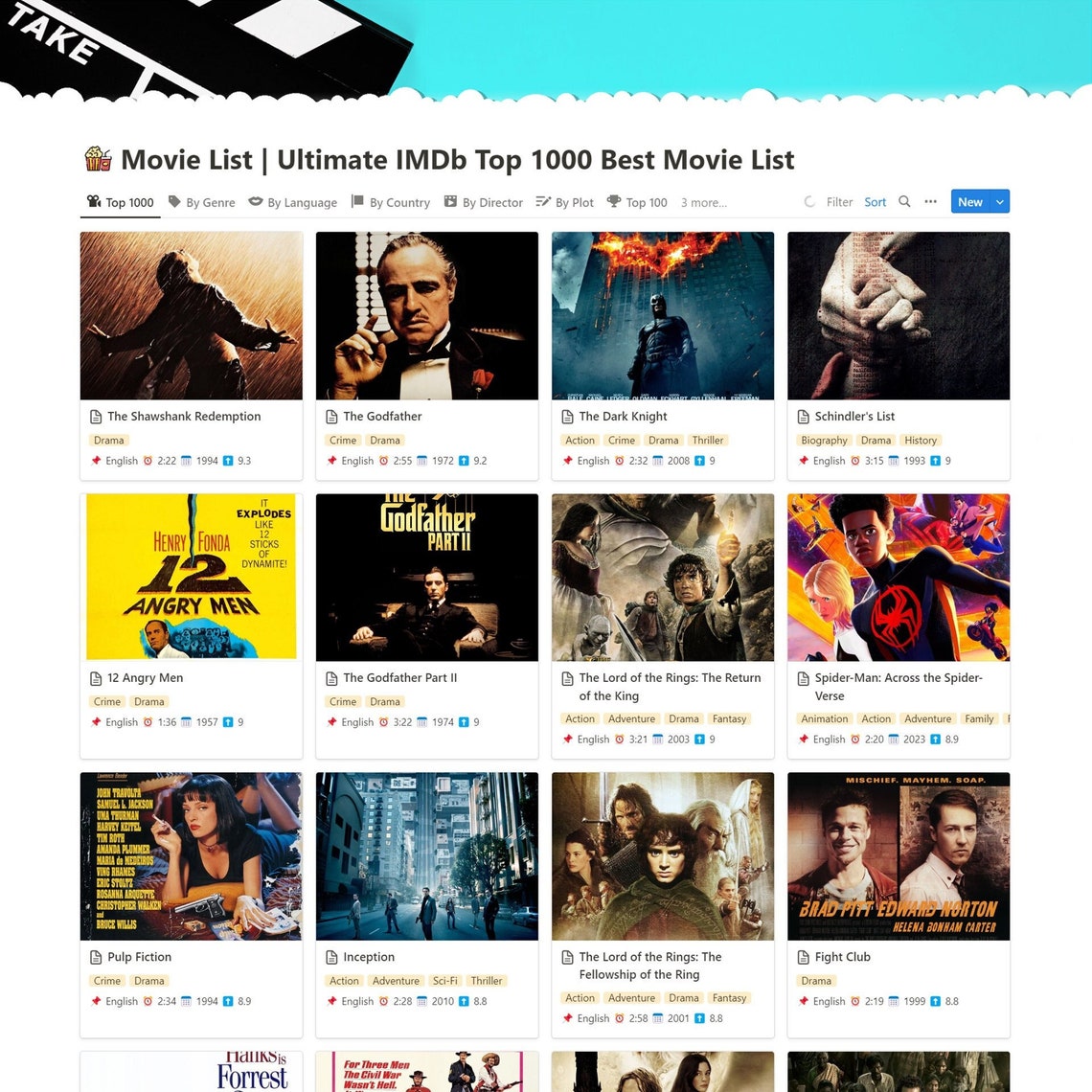 Movie List Notion Template | Ultimate Imdb Top 1000 Best Movie List - Etsy