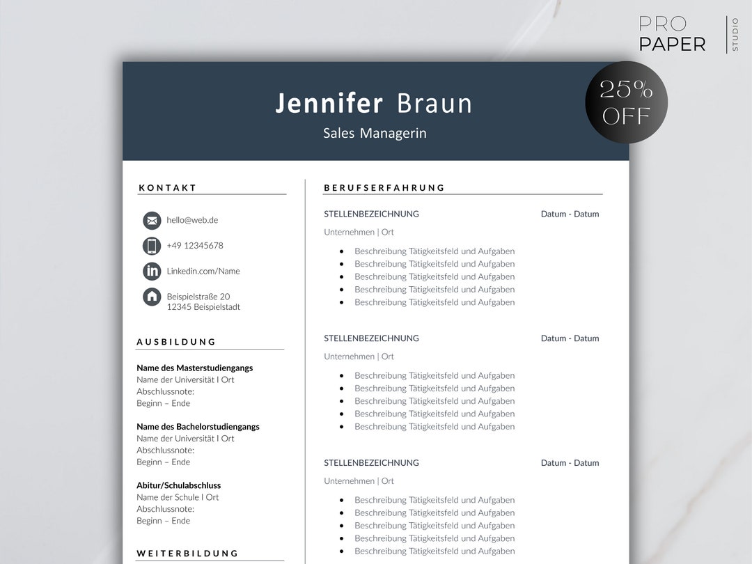 Application Template: Hr-optimized CV Template Without Picture, German ...