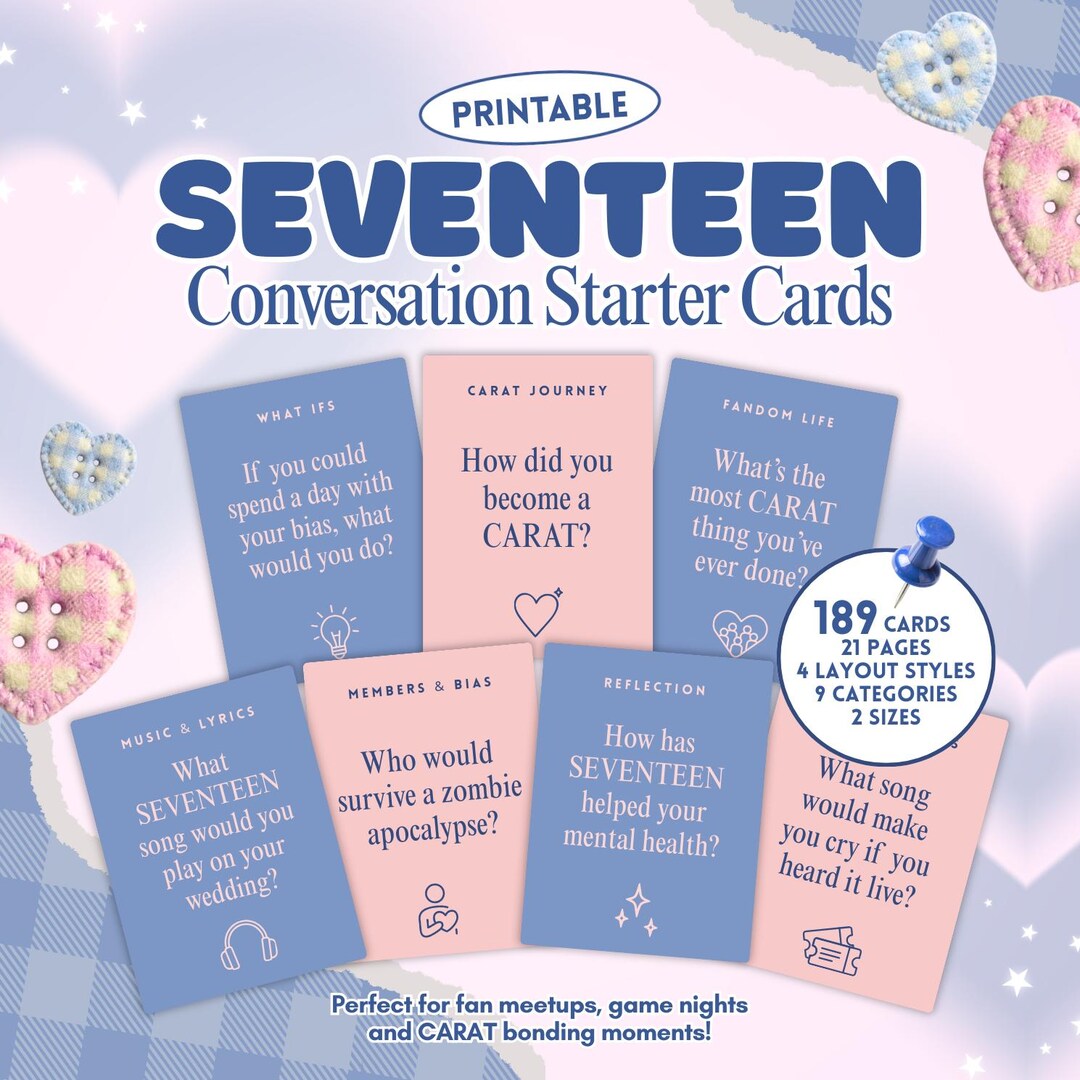 SEVENTEEN CARAT Printable Conversation Starter Cards for Fan Meetups ...