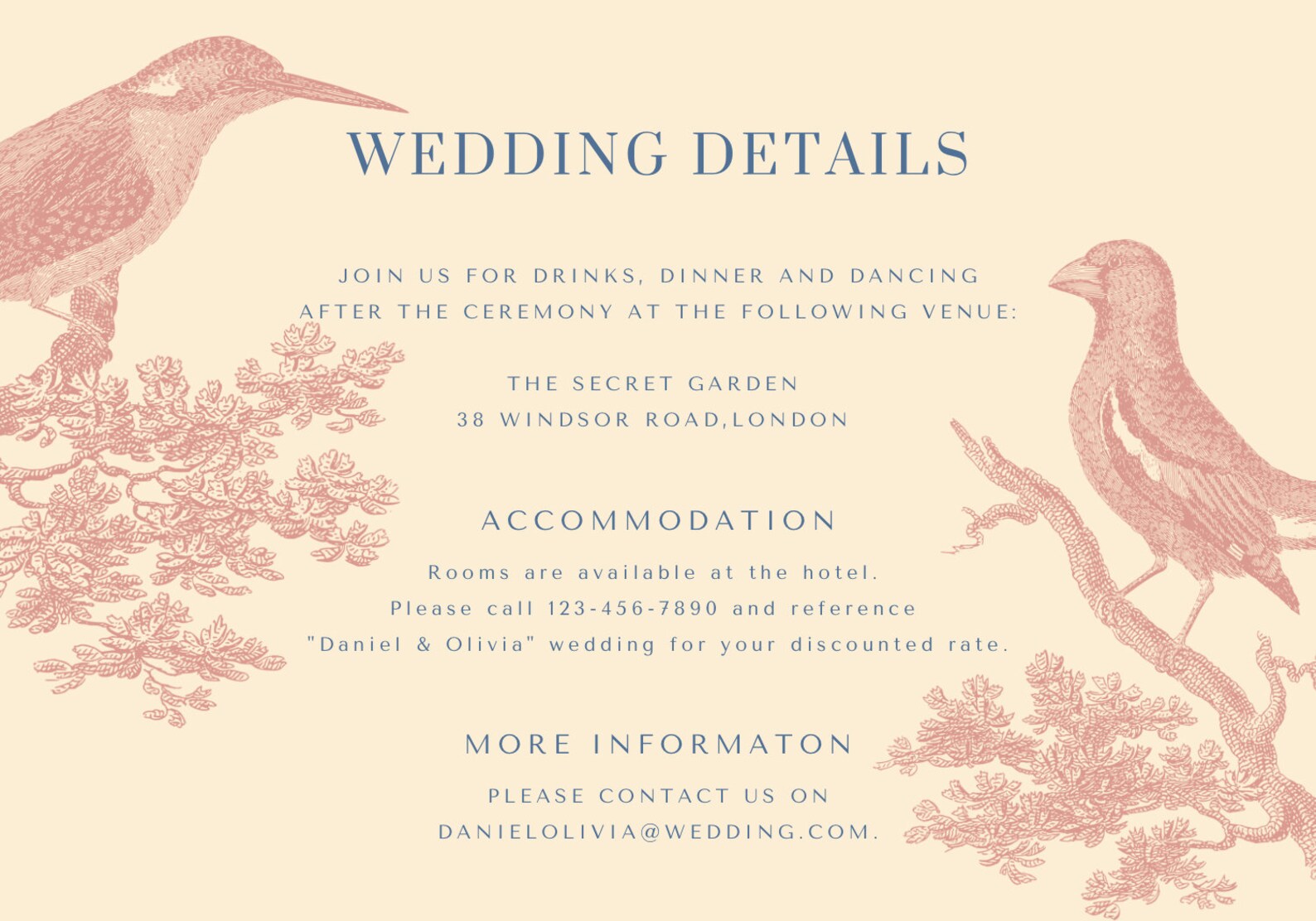 Whimsical Love Birds Wedding Invitation Template Set, Birds Wedding ...