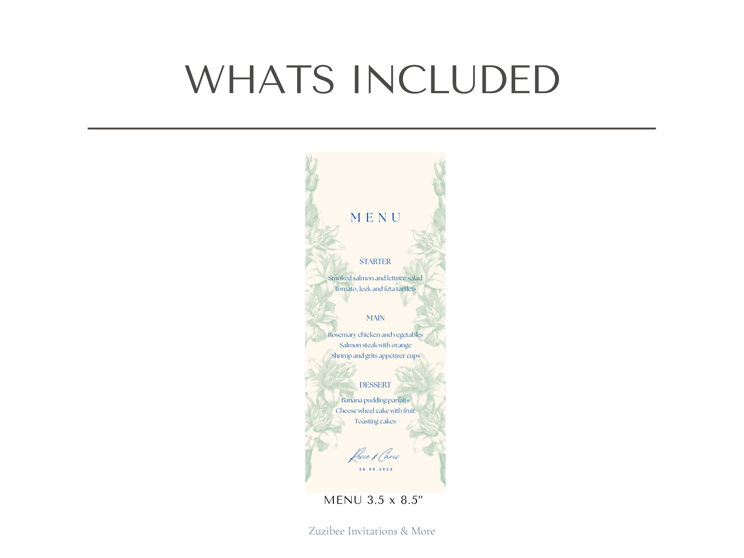 Green Flowers Wedding Menu Template, Flowers Menu Template, Dinner ...