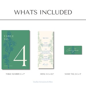 Green Flowers Wedding Menu Template Set, Flowers, Dinner Party Menu ...