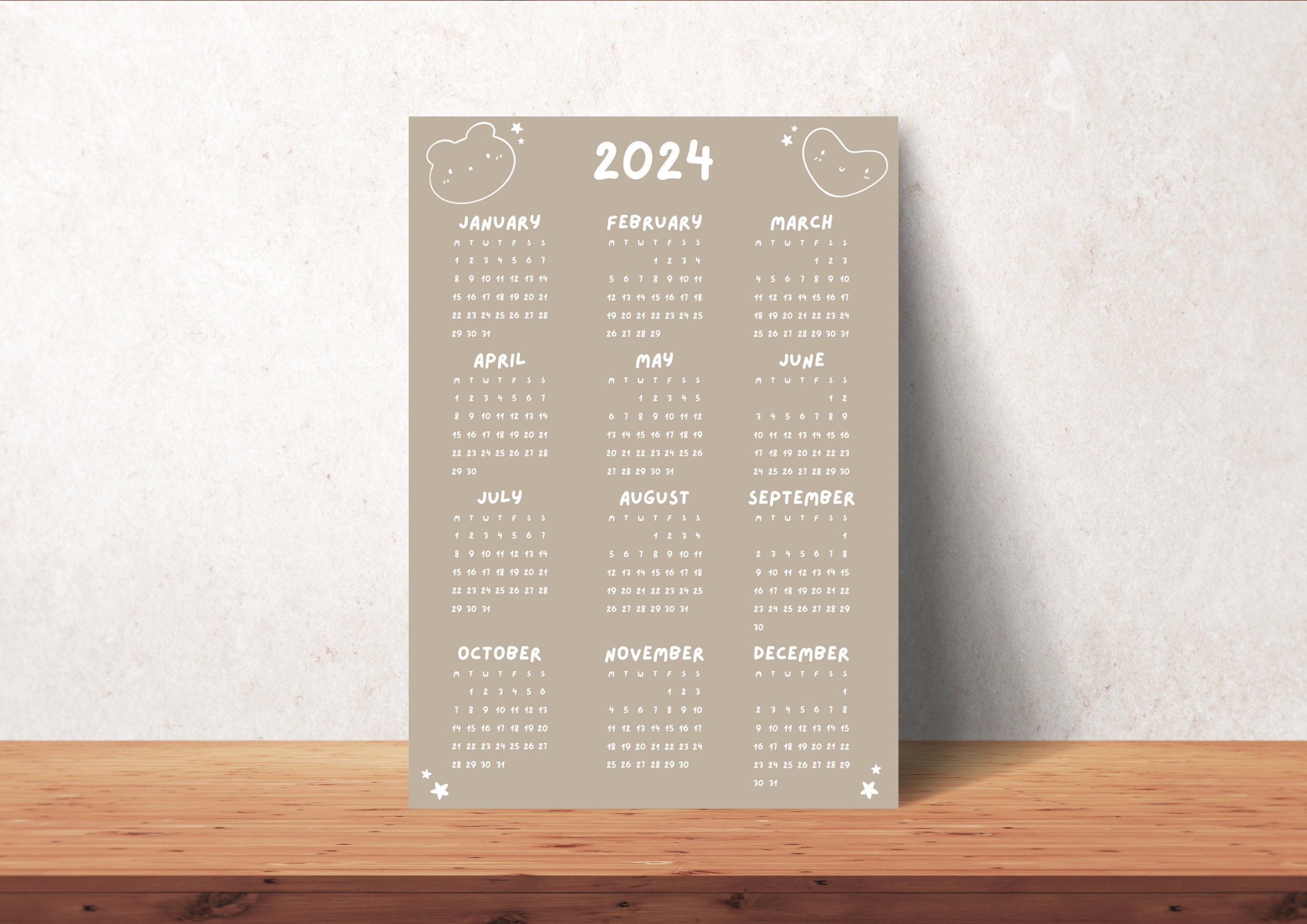 2024 Yearly Calendar | Digital Calendar | Printable Calendar - Etsy