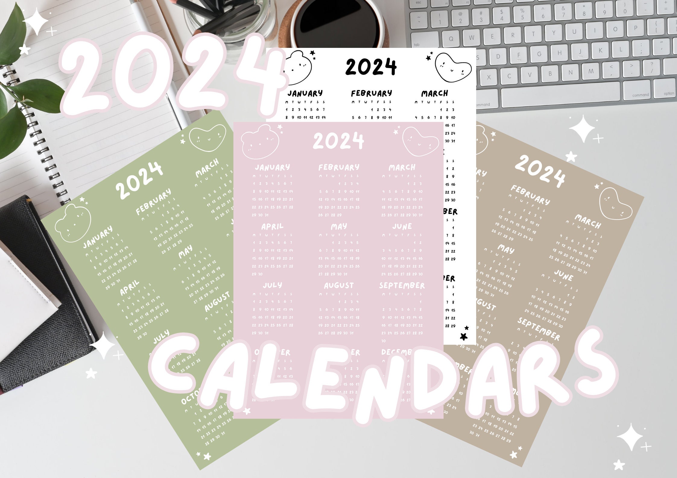 2024 Yearly Calendar | Digital Calendar | Printable Calendar - Etsy