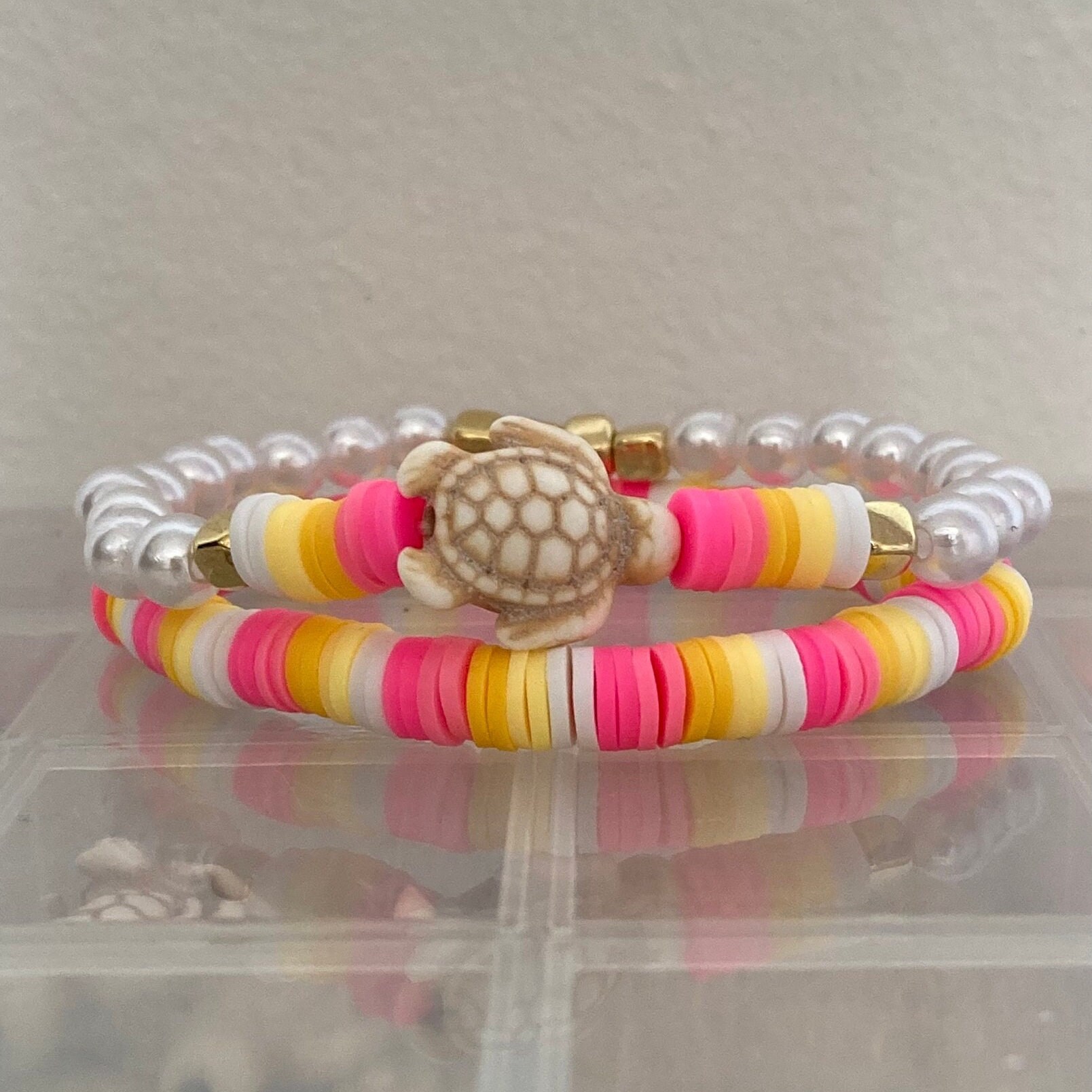 Turtle Clay Bead Bracelet Set - Etsy