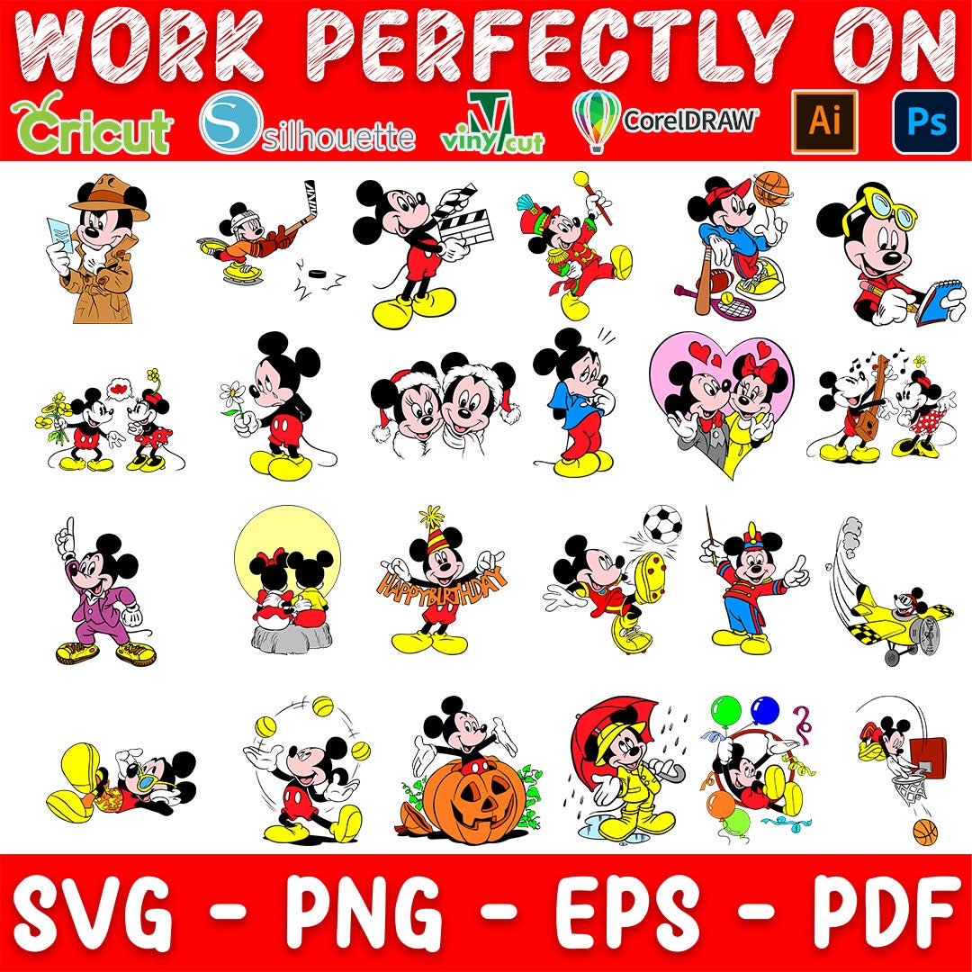 Mickey Mouse Bundle SVG Mickey Mouse Vector Mickey Mouse - Etsy